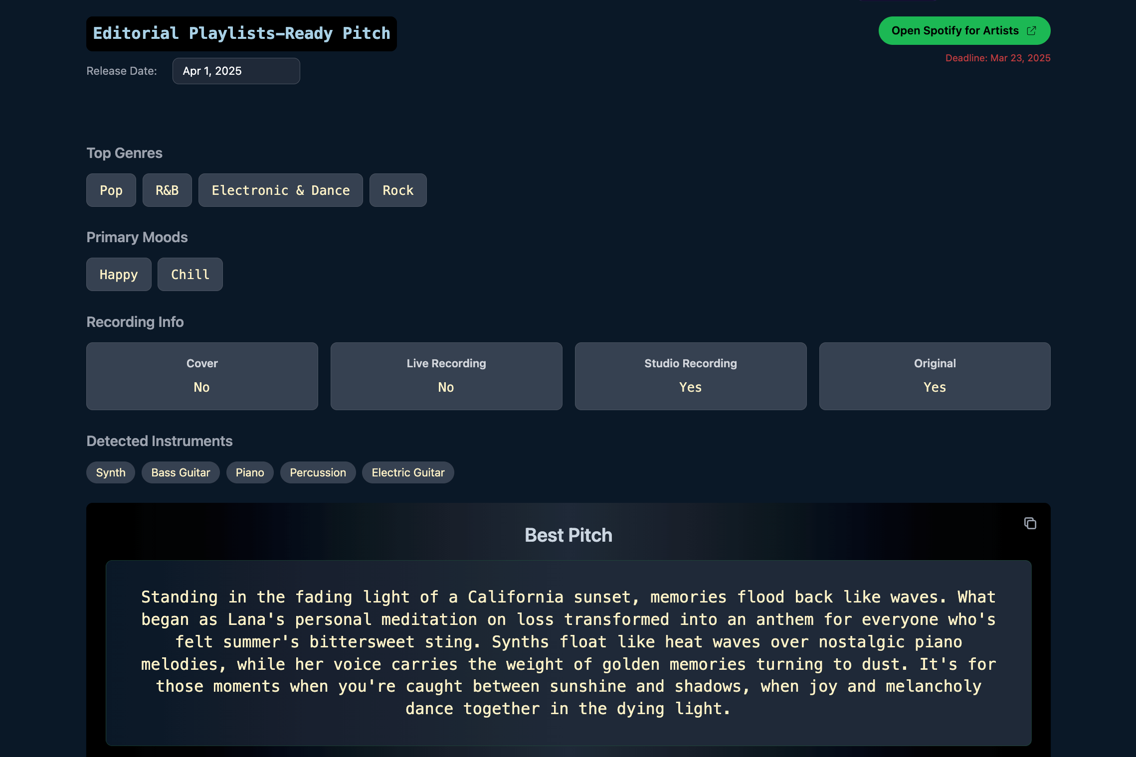 Pitch⁺™ | AI-Powered Release Intelligence for Artists & Labels